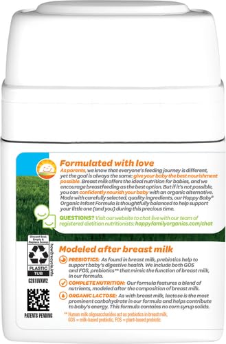 Happy Baby Organics Infant Formula, Milk Based Powder with Iron Stage 1, 21 Ounce (Pack of 1) packaging may vary