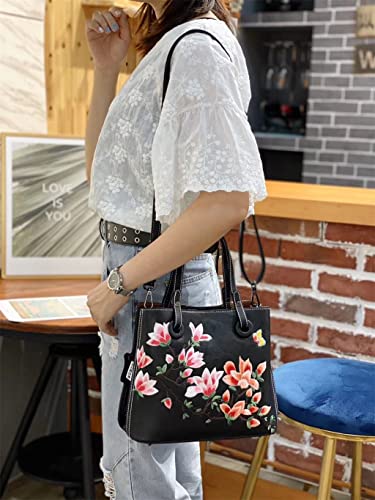GPPZM Embroidered handbag retro floral shoulder bag large capacity women's tote bag (Color : D, Size : 26(L)*23(H)*11(W) cm)