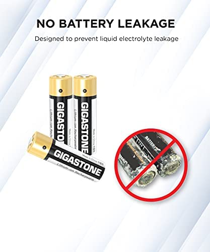 Gigastone AA Lithium Rechargeable Battery, 1.5V Constant Output, 3000mwh Big Capacity, 2hr Fast Charge,1000 Cycles Long Lasting Battery Life, Built-in Safety Protection, 4 Count Li-ion USB Charger