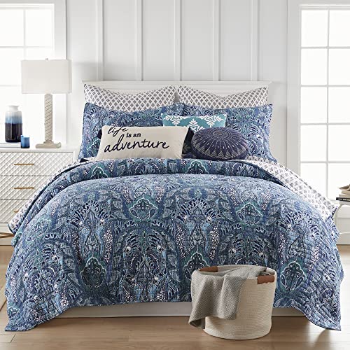 Levtex Home - Bellamy Teal - Decorative Pillow (16in. Round) - Medallion - Navy and White