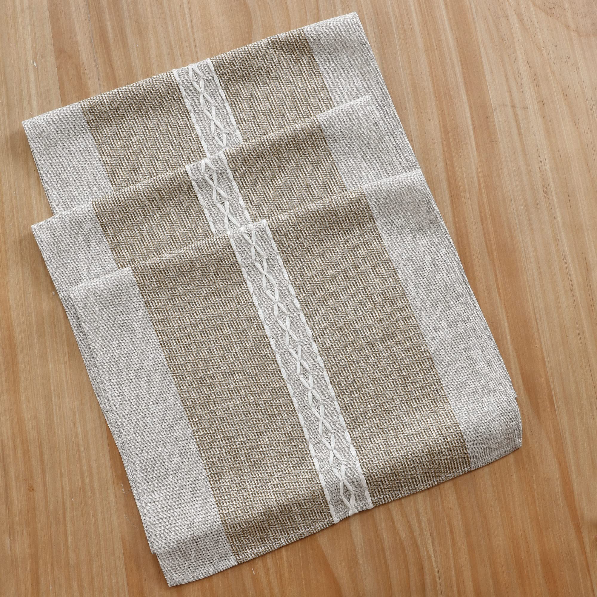 Farmhouse Braided Striped Table Runner Rustic Embroidery Coffee Table Runners for Decorations Weddings Holiday Brown 13x48inch