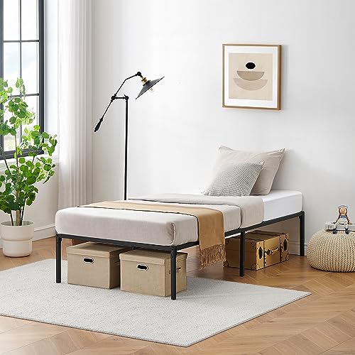 IDEALHOUSE 14 Inch Twin Bed Frame with Storage,Metal Platform Twin Bed Frame No Box Spring Needed Steel Slat Support Easy Assembly (Twin)