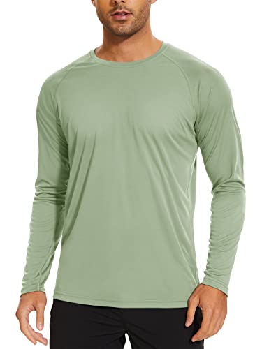 TACVASEN Men's UV Shirt Long Sleeve Swim Sun Protection Tops Running Shirts Outdoor Rash Guard Performance Tee Quick Dry Swimwear for Men Light Green