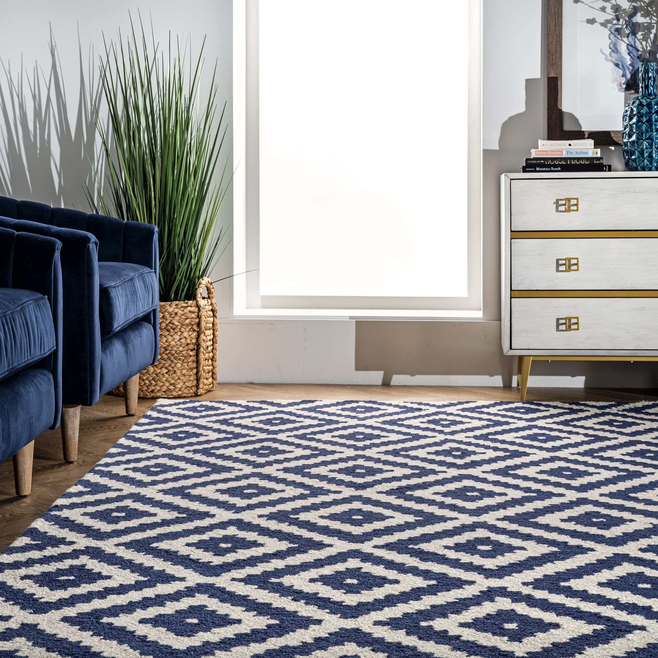 nuLOOM Kellee Hand Tufted Geometric Wool Area Rug, 5x8, Navy