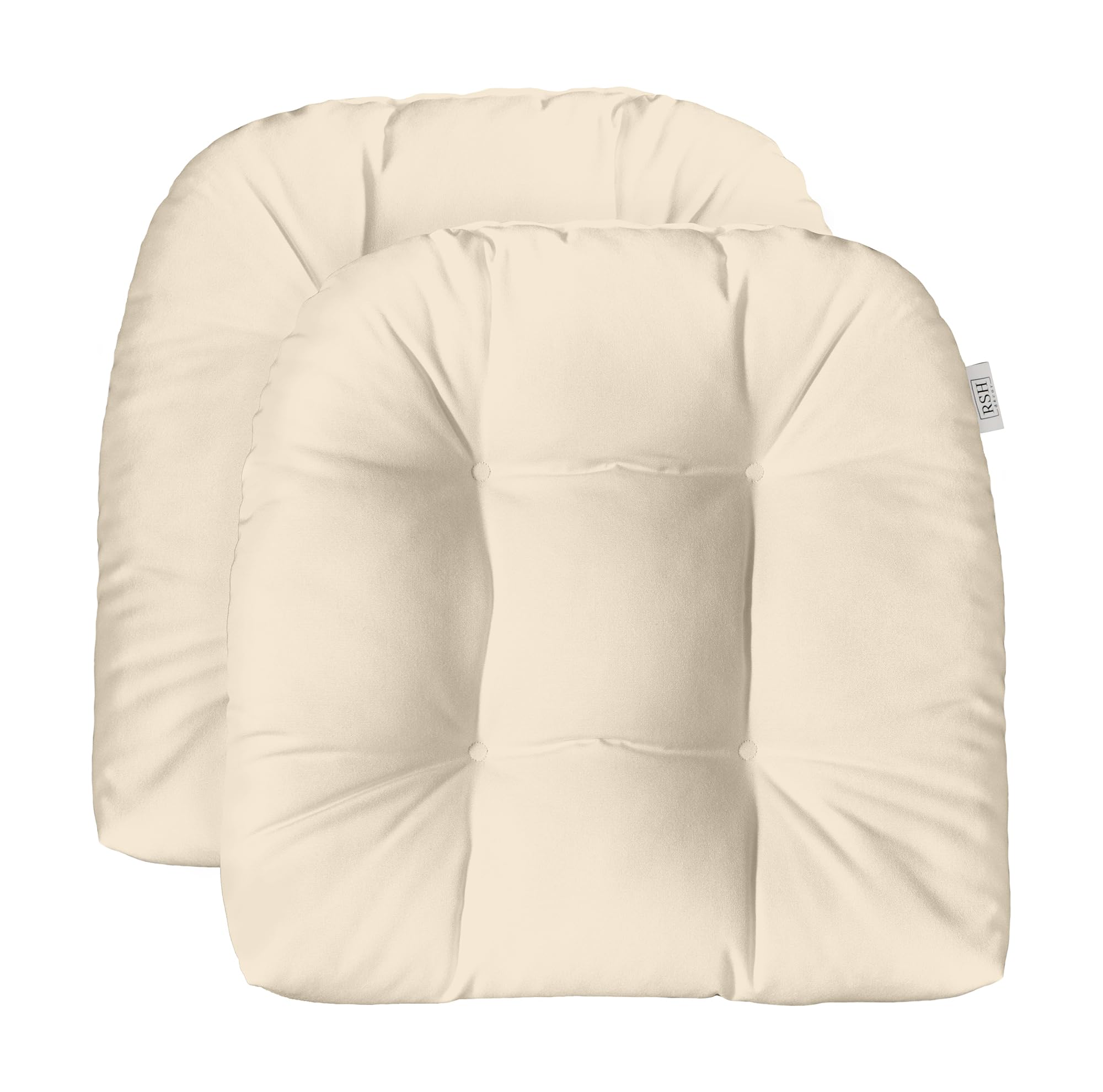 RSH DECOR: Tufted U-Shape Wicker Seat Cushions Set of 2 | 19โ x 19โ | All-Weather Spun Fabric | Water-Resistant | Outdoor Chair Cushions for Patio Furniture | Ivory (Cream, Natural)