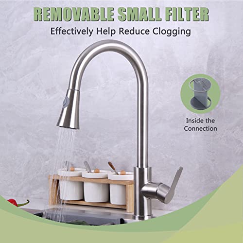 Kitchen Faucet Spray Head, Angle Simple Kitchen Sink Pull Down Faucet Sprayer Nozzle Pull Out Hose Spray Head Spout Replacement Part Pull Out Faucet Spray Assembly G 1/2, Brushed Nikcel