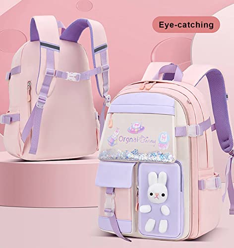 Nzahdwu Kawaii Backpack Girls, Cute Bunny Backpacks,Cartoon Large Capacity Waterproof Backpack Multifunction Laptop Travel Bag for Teens (Pink-17.7in)