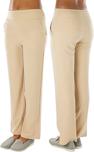ToBeInStyle Women's High Waist Boot-Cut Two Pockets Thicker Waistband Dress Pants - Khaki - L