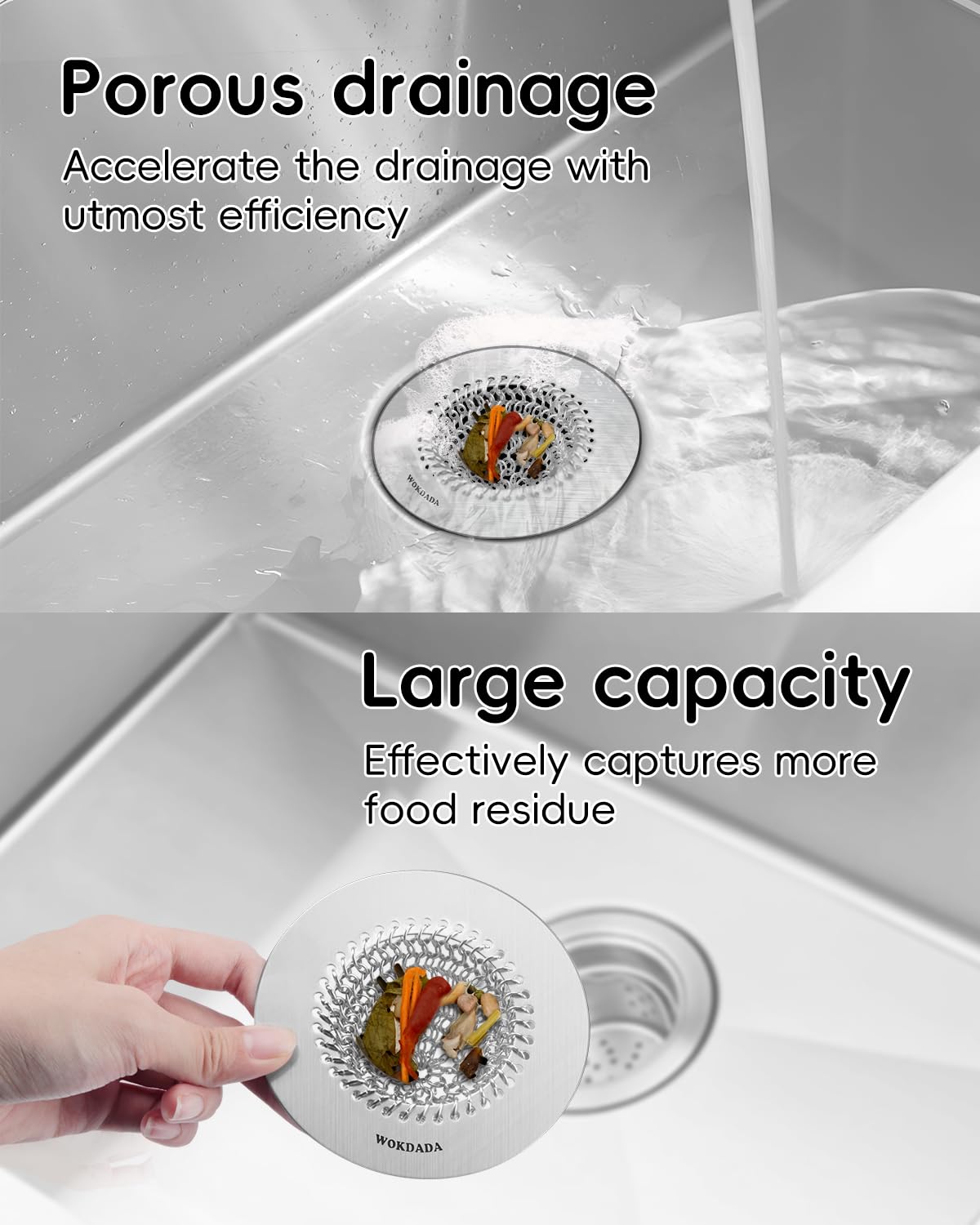 Kitchen Sink Drain Strainer, Flippable Mesh Sink Strainer, Wokdada 304 Stainless Steel Sink Screen, Easy Clean Large Basket Strainer, Anti-Clog Garbage Disposal Cover Fit for Standard 4-1/3 Inch Drain