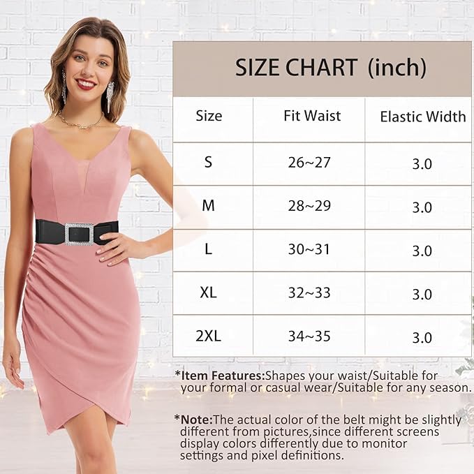 GRACE KARIN Wide Diamind Belts for Women Elastic Vintage Belt Stretchy Retro Wide Belt(Black,L