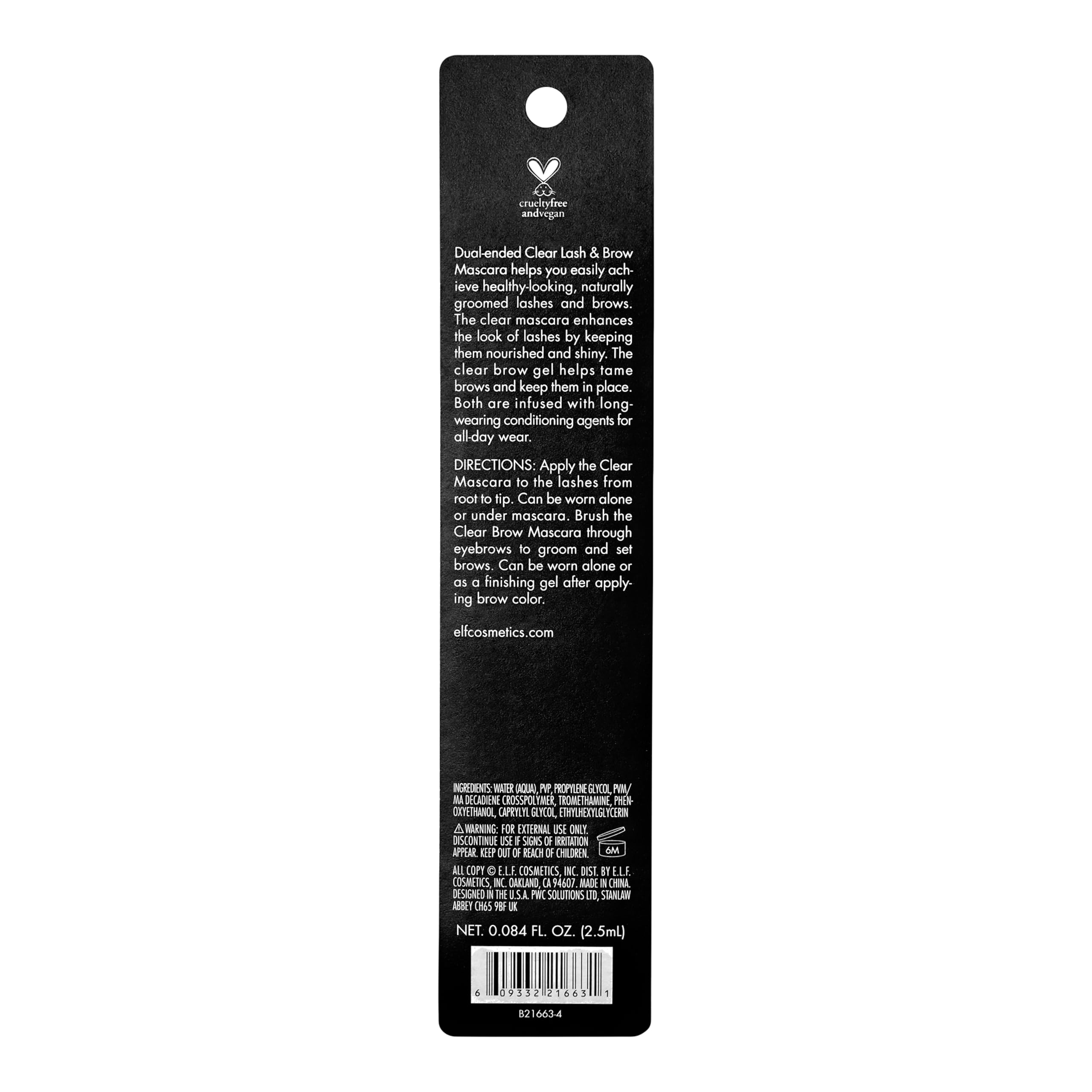 e.l.f. Clear Brow & Lash Mascara, Dual-Sided Clear Brow Gel & Mascara, Long-Wear Conditioning Formula, 0.084 Fl Oz