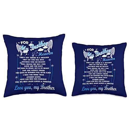 I Miss My Brother Guardian Angel In Heaven Memorial Guardian Angel, My Brother in Heaven Throw Pillow, 18x18, Multicolor