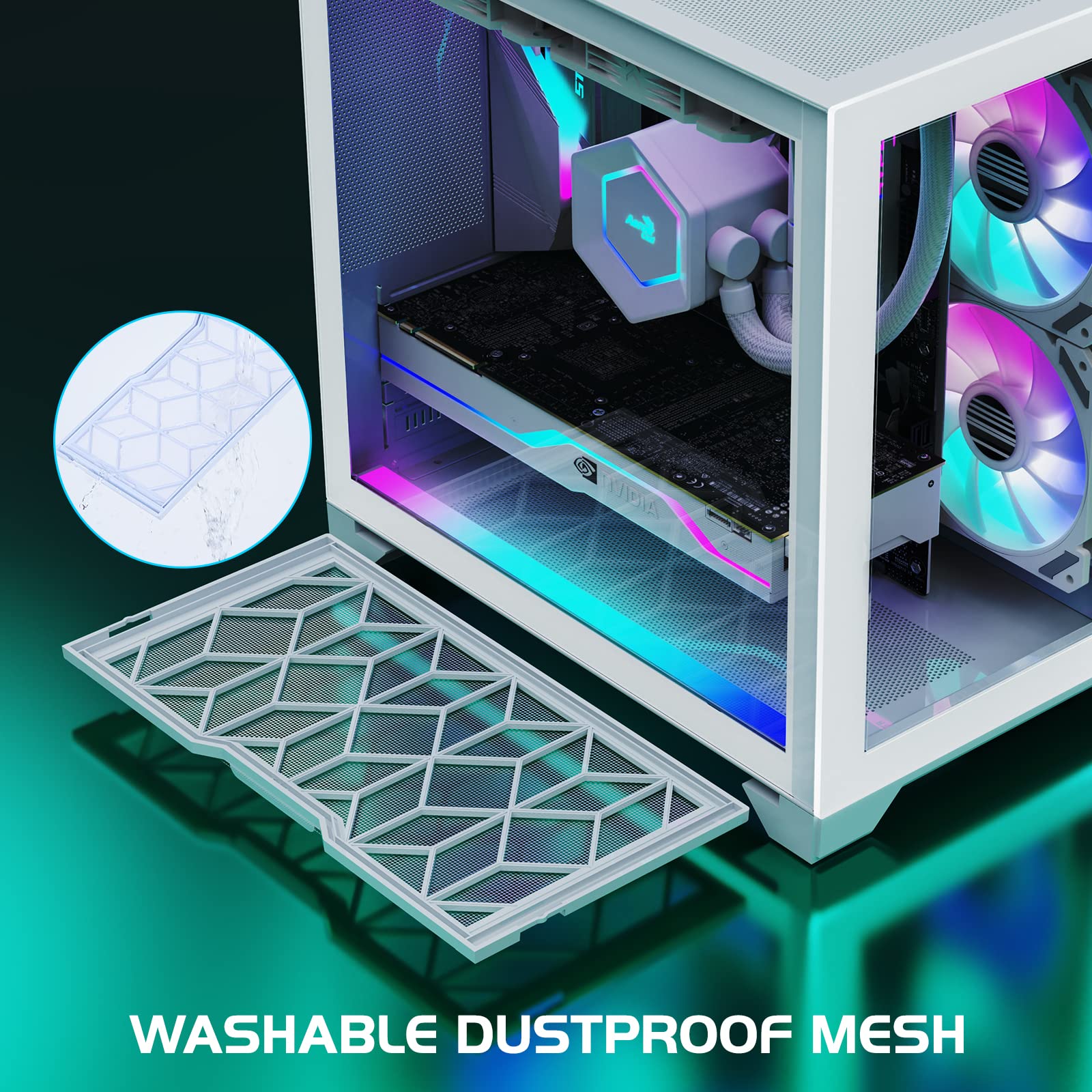 GIM Micro ATX Case, Mini-ITX Gaming PC Case 2 Tempered Glass Panels & Front Panel Mini Tower Computer Case USB 3.0 I/O Port, Rhythm Surround Light, Water-Cooling Ready