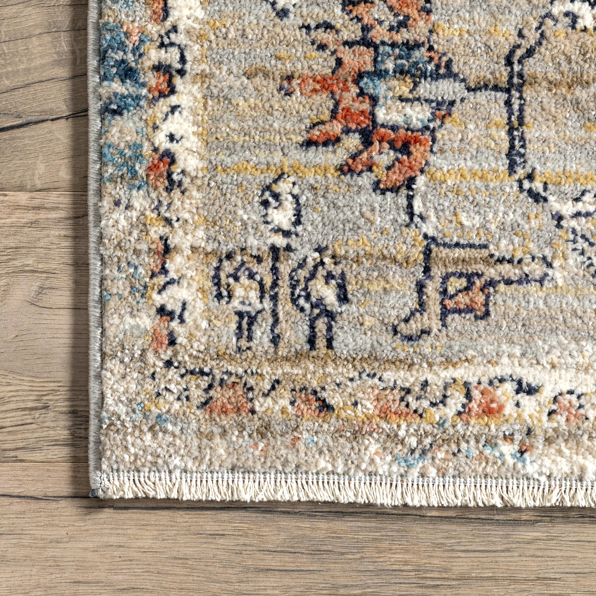 nuLOOM Marley Traditional Medallion Fringe Area Rug, 4' x 6', Beige, Rectangular, 0.3" Thick