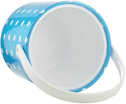 Hand Made In USA Turquoise & White Double Walled 3-Quart Insulated Ice Bucket With Ice Tongs (Polka Dot Collection)