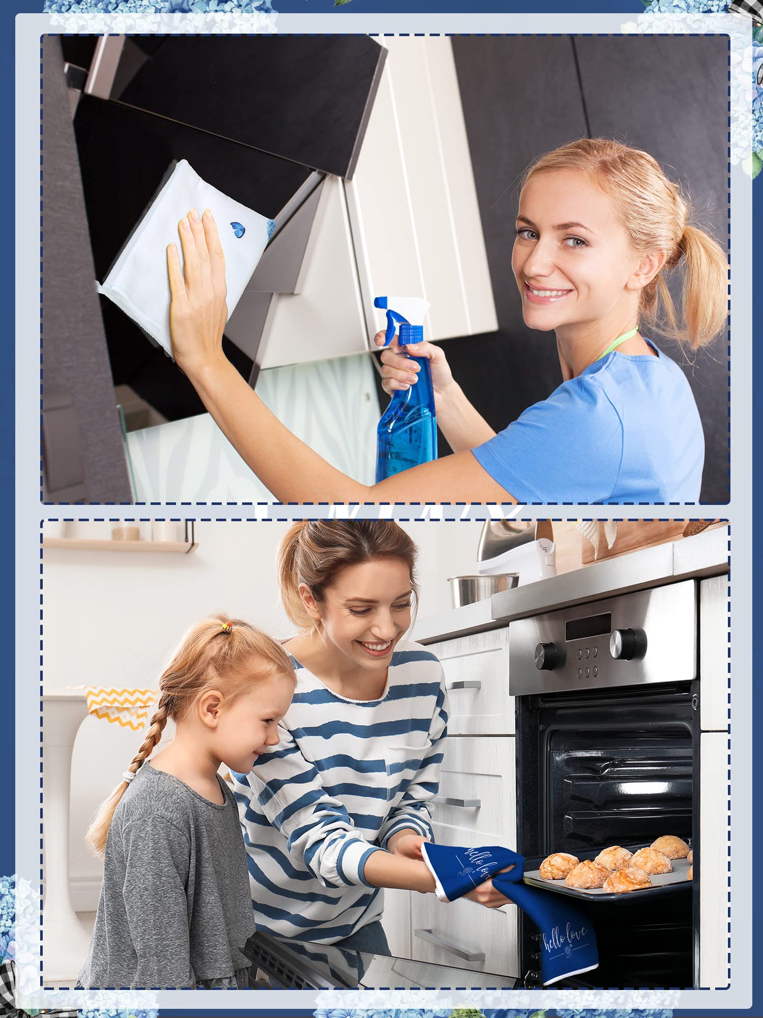 Geyoga 6 Pcs Kitchen Towels Blue Hydrangea Hand Towels Butterfly Kitchen Dish Towels Microfiber Drying Towels for Kitchen Bathroom Party Wedding Home Decorations (15.7 x 23.6 Inch)