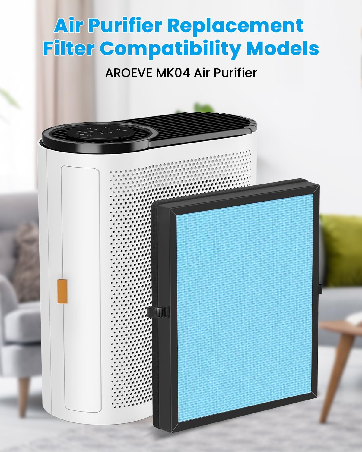 MK04 Air Filter Replacement Compatible with AROEVE MK04 MG04JH Air Purifier, 3-in-1 Filter H13 True HEPA Filter Air Purifier Replacement Filter, 2 Pack (Blue-2 Pack)