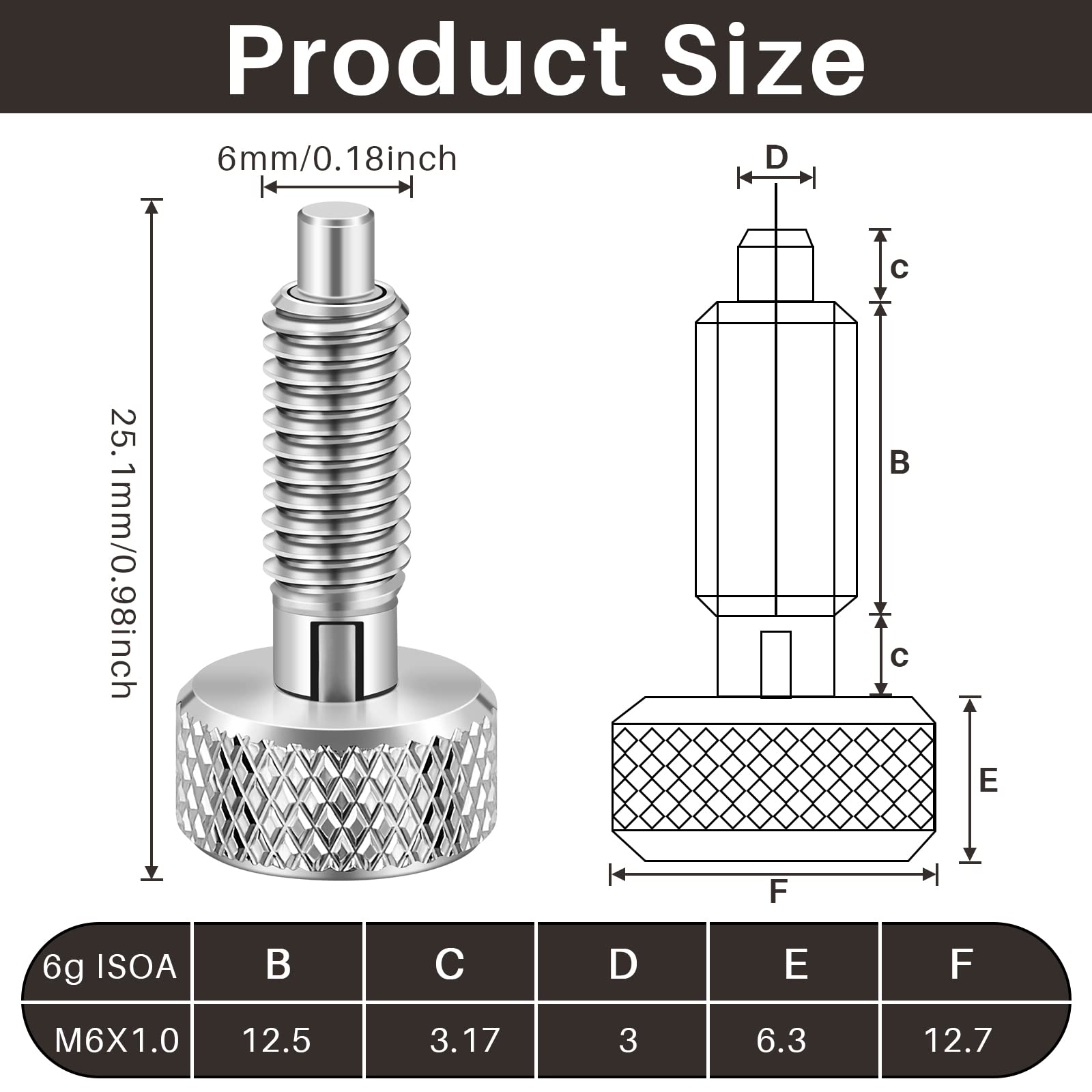 Hand Retractable Spring Plunger with Knurled Handle Stainless Steel Lock M6 Quick Release Pins, 1/4''-20 Thread Size 0.500'' Thread Length, No Patch (Silver, 2 Packs)
