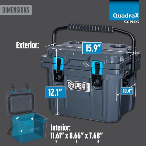 Cubix Outdoors QuadraX Rotomolded Portable Hard Cooler for Camping, Fishing, Beach | Heavy Duty Insulated Ice Chest | Cold Retention 5 Days, 10 Quart Cooler, Granite Grey