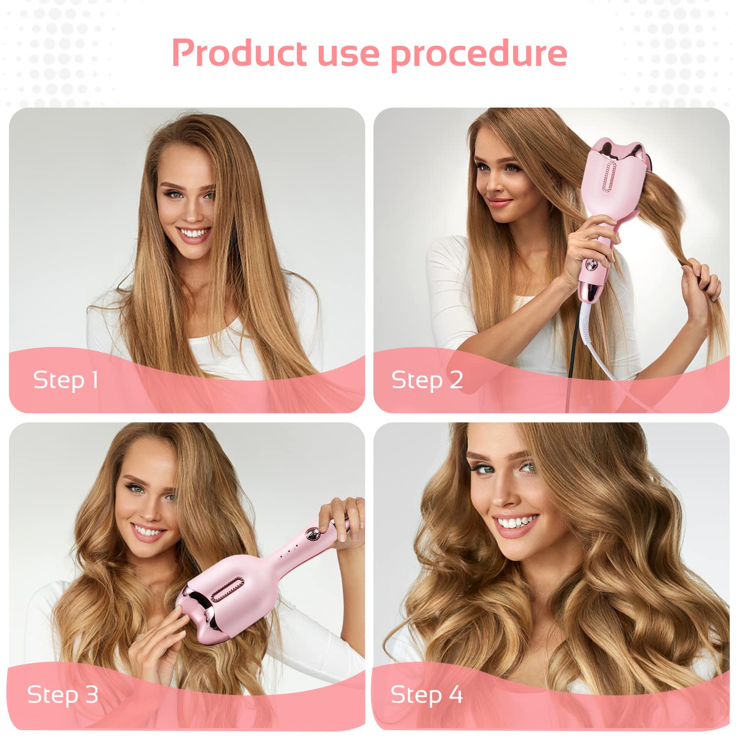Curling Iron Hair Crimper, 32mm (1.25'') Ceramic Tourmaline 2 Barrels Hair Curling Wand with Three Temperature Control, Hair Waving Styling Tools Pink
