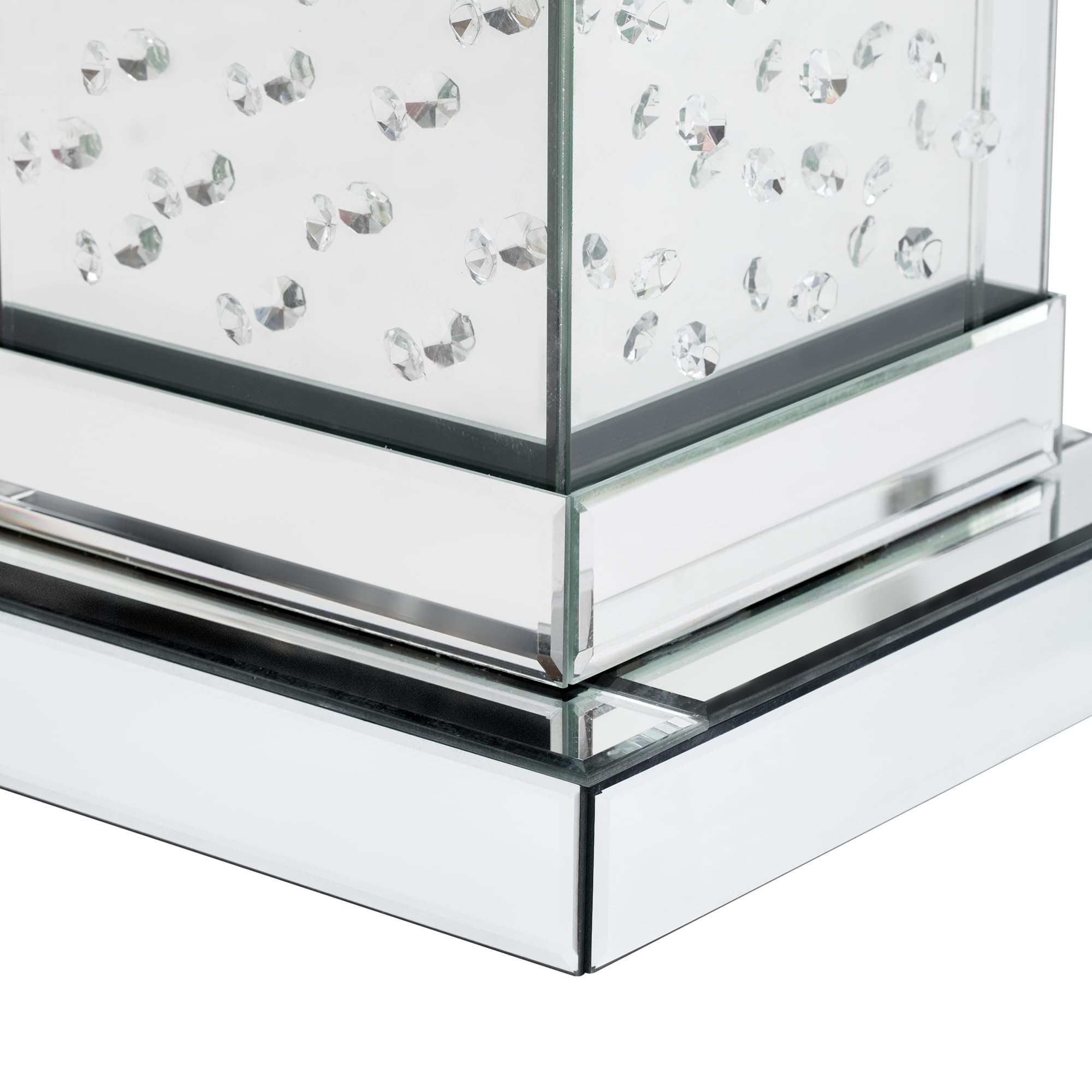 LUMISOL Mirrored Square End Table with LED Lights, Silver End Table with Crushed Diamond, Mirror Silver Side Table for Living Room Small Space, No Assembly Required, Silver