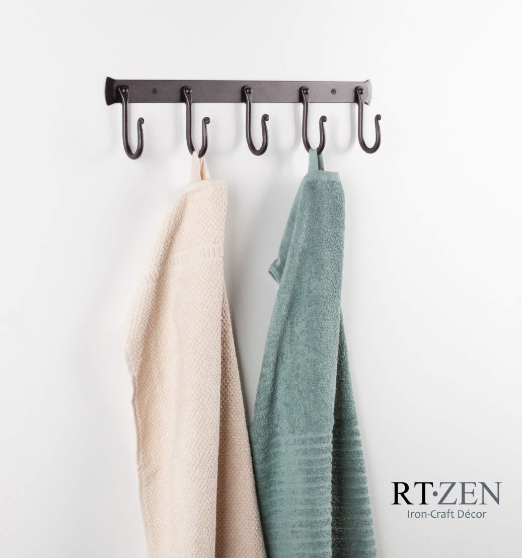 RTZEN Wall Hooks for Hanging - 5 Hook Farmhouse Decor Coat Rack Wall Mount - Heavy Duty Hanging Towel Racks for Bathroom or Purse Hanger Hat Organizer - Stylish Hooks for Hanging Coats