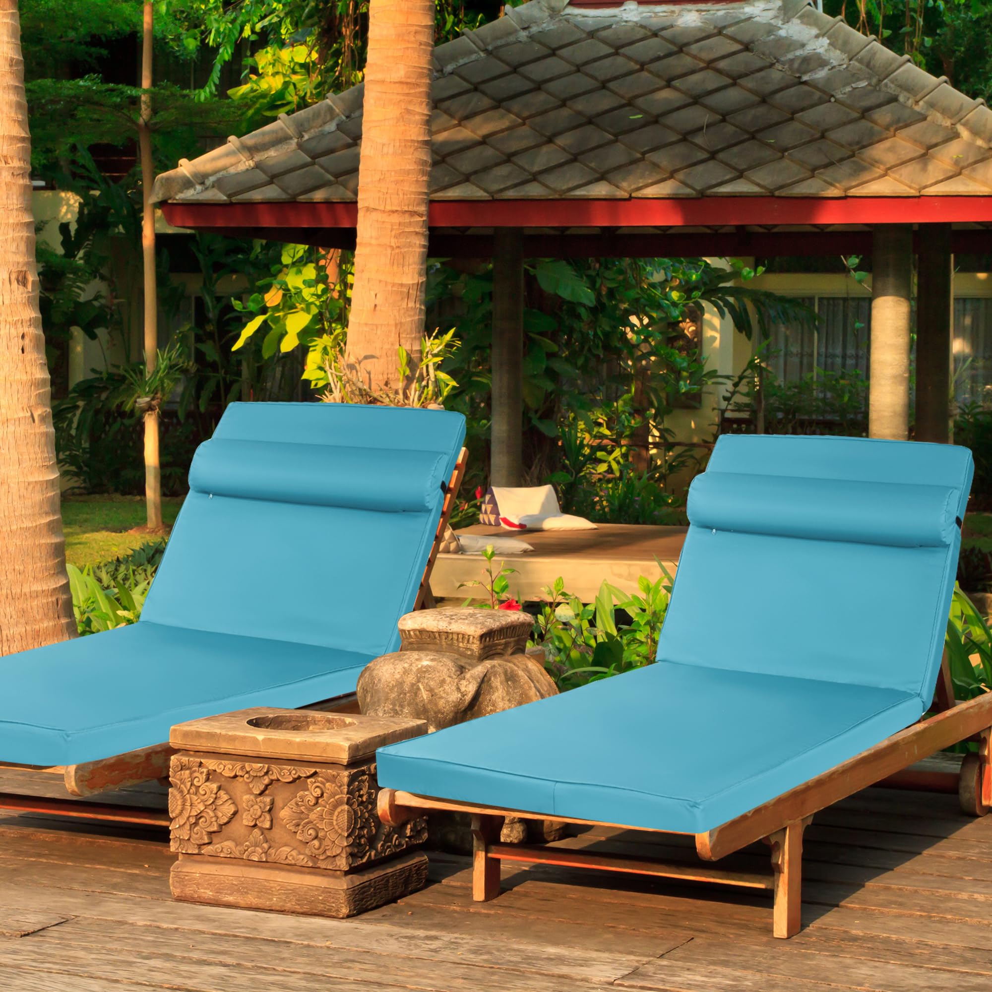 MABOZOO Outdoor Chaise Lounge Cushion with Adjustable Head Pillow,Waterproof & UV-Proof High Back Patio Chair Cushions,Patio Bench Cushion for Indoor Outdoor(Blue)