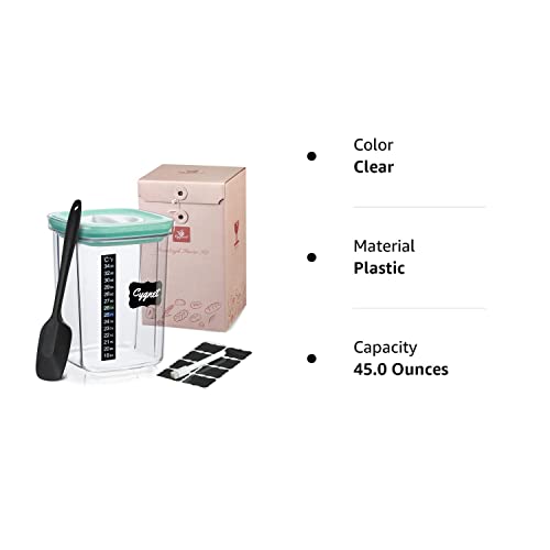 Cygnet Sourdough Starter Jar Kit, 45 Oz DIY Sourdough Starter Jar, Thermometer, Silicone Jar spatula, Chalkboard labels & Marker. - Reusable Sourdough Jar Kit, Plastic Airtight Food Storage Canister