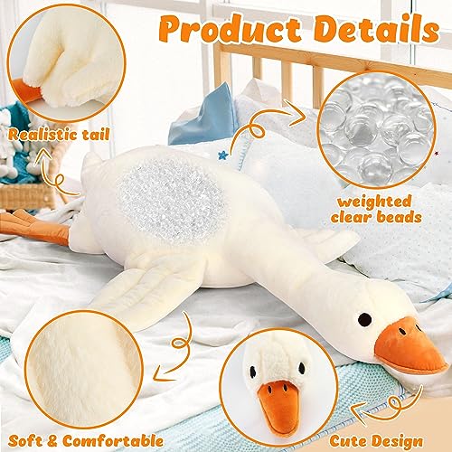 Qicpi 60" Goose Stuffed Animal Weighted Plush Toy White Swan Throw Soft Plush Sleeping Pillow Stuffed Animal Toys for Kids Gifts