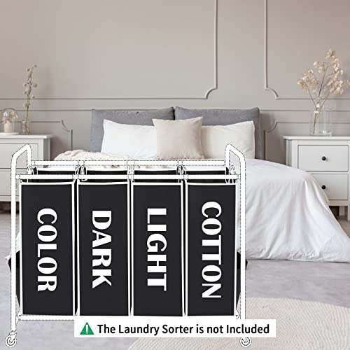 Laundry Sorter Replacement Bags 4 Section Laundry Hamper Cart Removable Replacement Bags Laundry Storage Organizer Bag Laundry Hamper Liner, 4 Pockets- No Hooks 14.76 x 8.66 x 21.65β (Black, 4 Pcs)
