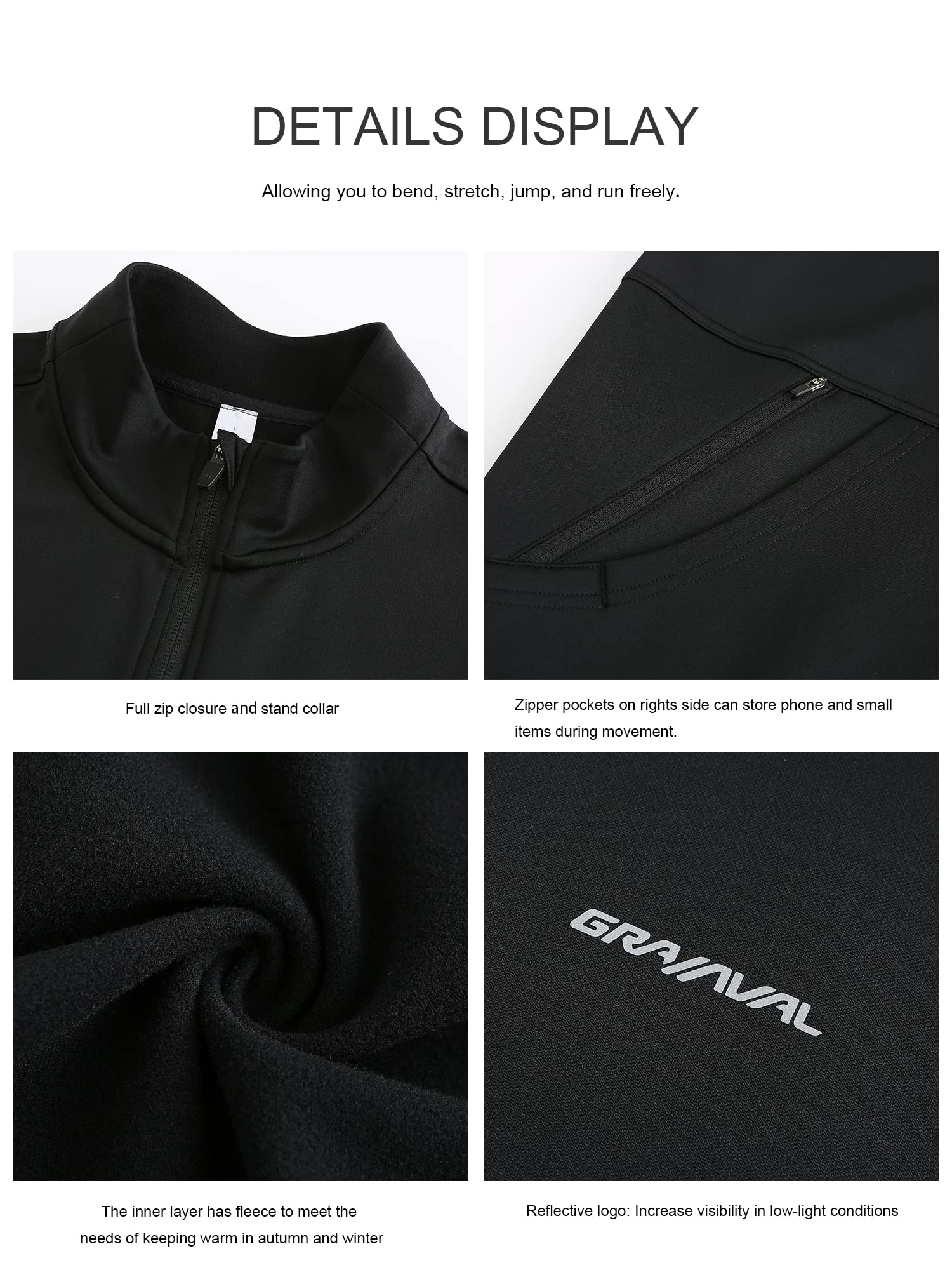 GRAMVAL Men's Track Jackets Midweight Sweatshirts Full Zip Up Mock Neck Long Sleeve Tops with Pocket Black XL