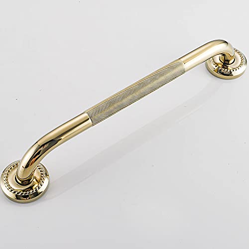 IMPEU Textured Shower Grab Bar, 12-Inch Bathroom Support Rails, Stylish Safety Armrest Hand Rail, Polished Brass/Gold Finish, Good for Senior, Kids, Elderly