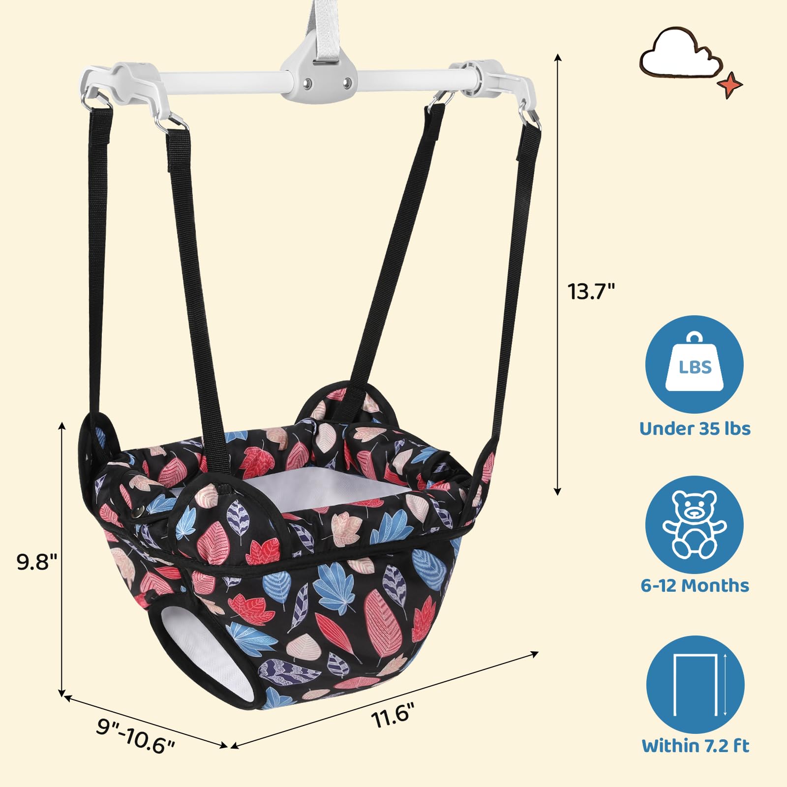Cowiewie Door Jumper for Baby with Adjustable Seat and Strap, Fun Activity for 6-12 Months Baby Infant, Quiet Bear