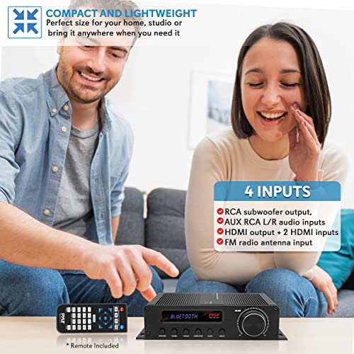 Pyle Wireless Bluetooth Home Audio Amplifier - 100W 5 Channel Home Theater Power Stereo Receiver, Surround Sound w/ HDMI, AUX, FM Antenna, Subwoofer Speaker Input, 12V Adapter - PFA540BT