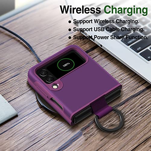 Z Flip 3 Case with Ring Holder Samsung Galaxy Z Flip 3 5G Cover Silicone Slim Dual Layer [ Upgraded ] Protection Shockproof - Purple