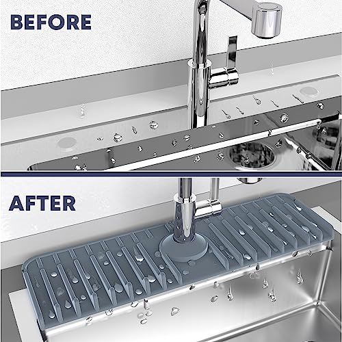 Kitchen Sink Splash Guard 17.56β Longer, Splash Guard for Sink, Kitchen Faucet Splash Guard, Fully Wrapped, Silicone Faucet Handle Drip Catcher Tray, Sink Protectors Faucet Mat for Kitchen Bathroom