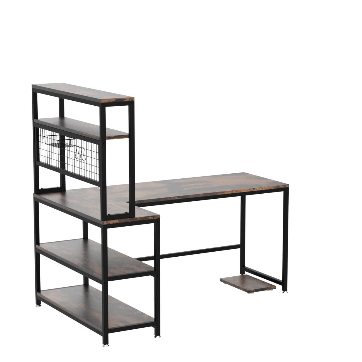 Tribesigns 55" Large Computer Desk with Wireless Charging 5 Storage Shelves, Office Desk Study Table Writing Desk Workstation with Hutch Bookshelf for Home Office (Brown)