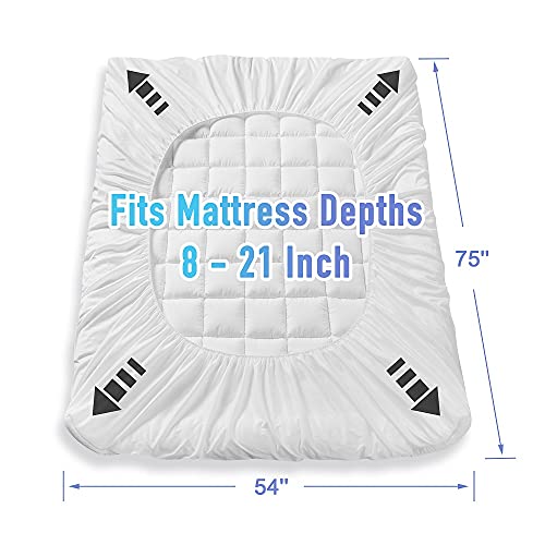MATBEBY Bedding Quilted Fitted Mattress Pad Cooling Breathable Fluffy Soft Stretches up to 21 Inch Deep, Full Size, White, Mattress Topper Mattress Protector