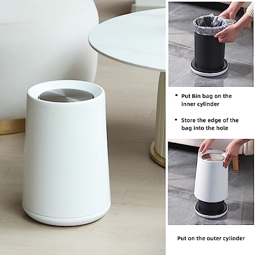 LEASYLIFE 10 L/2.6Gallen,Swing Lid Trash Can,Metal Garbage Can with Flipping Lid,for Bathroom, Kitchen,Living Room,Bedroom,Hotel (White)