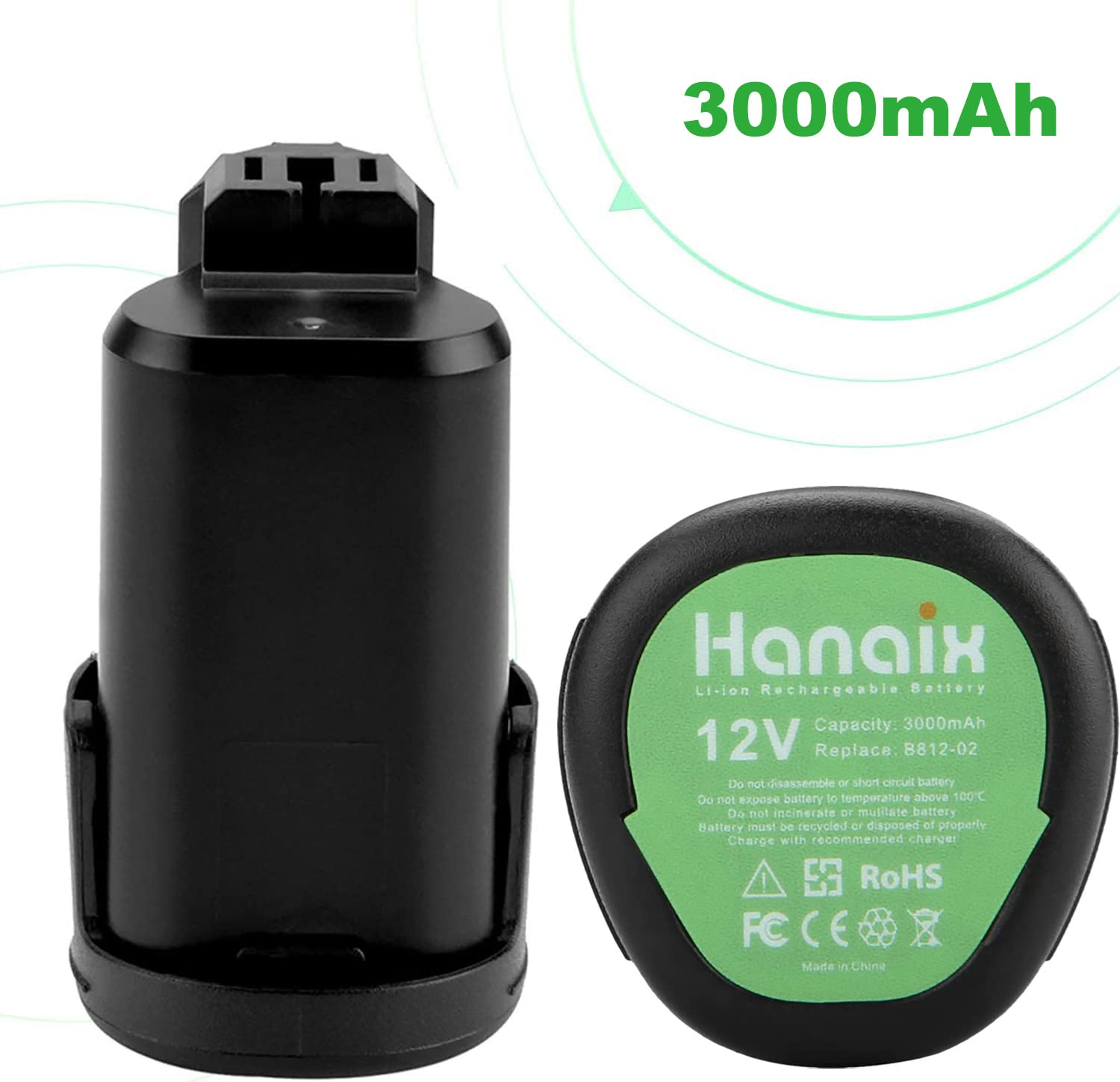 Hanaix 2 Pack 12V 3.0Ah Battery for Dremel B812-01 B812-02 B812-03 Compatible with 8200 8220 8300 Rotary Oscillating Cordless Tools Dremel 12V Battery Li-ion