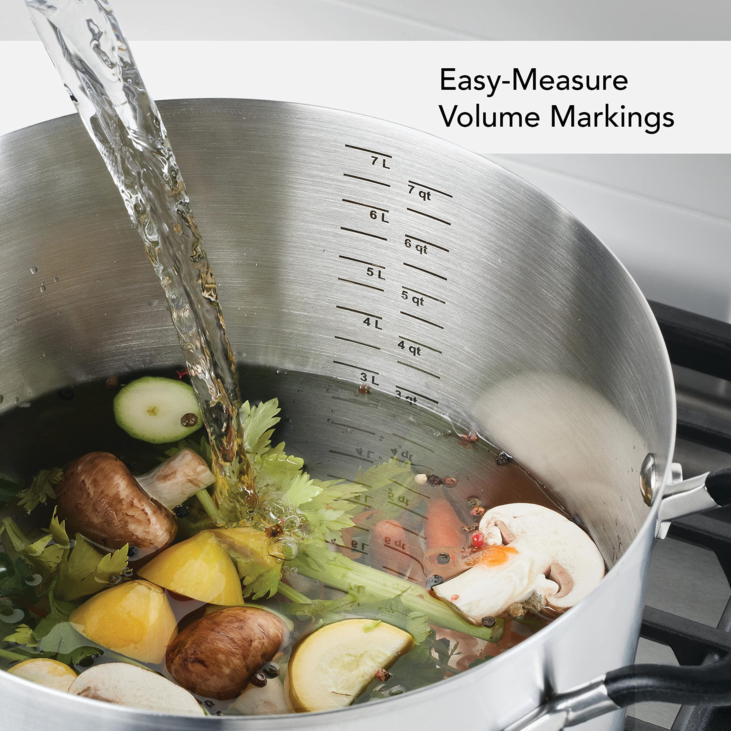 KitchenAid Stainless Steel Stockpot with Measuring Marks and Lid, 8 Quart, Brushed Stainless Steel