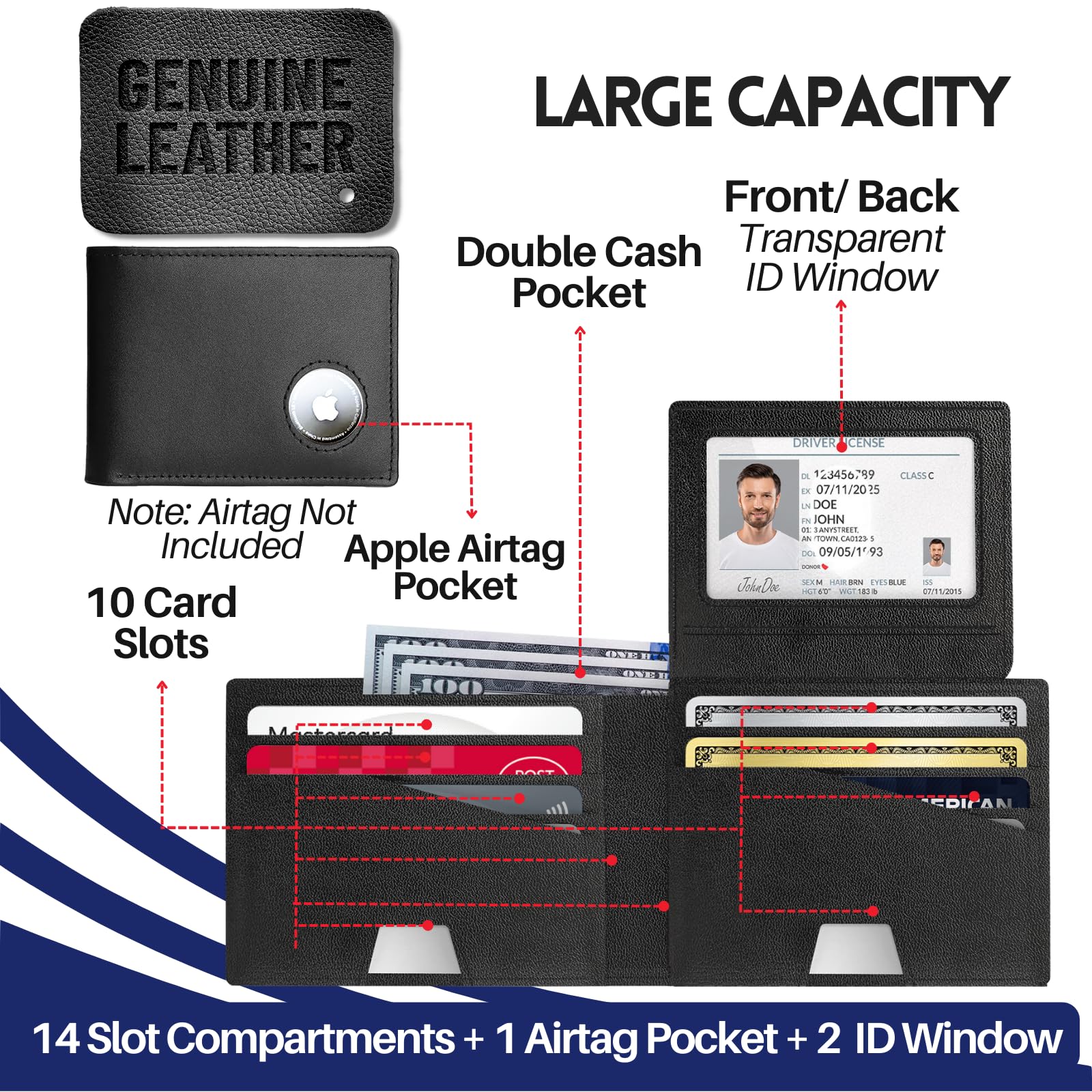 elzama Airtag Leather Wallet & Keychain with RFID (Apple Air Tag Not Included)