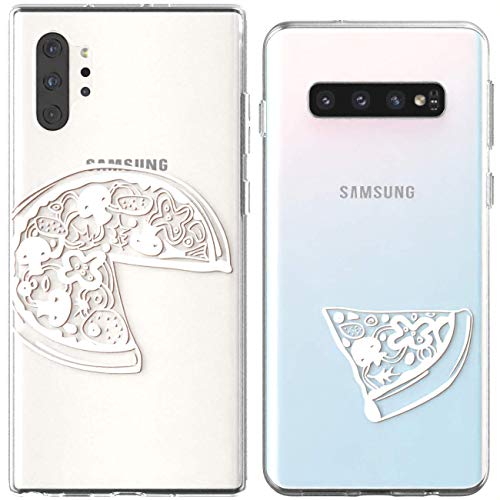 Toik Matching Couple Cases for Apple iPhone 11 Pro Xs Max Xr 10 X 8 Plus 7 6s 5s SE Cover Girlfriend Cute Anniversary Boyfriend Sketch Slice Pizza Slim Drawing Design Simple BFFs Protective Flexible