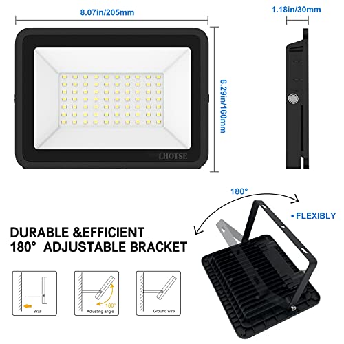 LHOTSE 2 Pack 50W LED Flood Light Outdoor,7000 Lumens LED Work Light with Plug,IP65 Waterproof Outdoor Floodlights, 6500K Daylight White Super Bright Security Light for Yard Garden Patio Playground