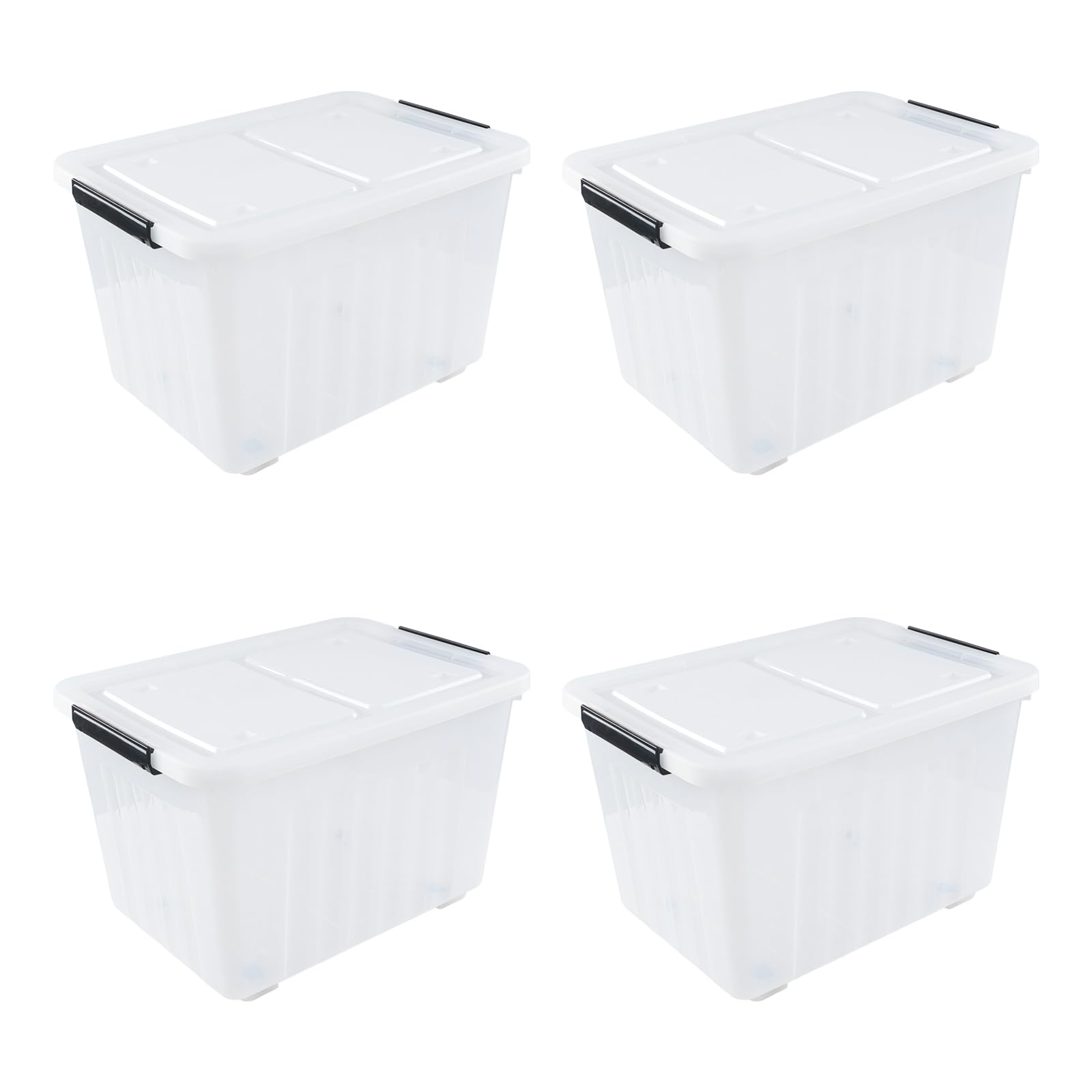 Julyeen 42 L Clear Latching Storage Bin with Lid, 4 Packs Large Plastic Storage Boxes on Wheels