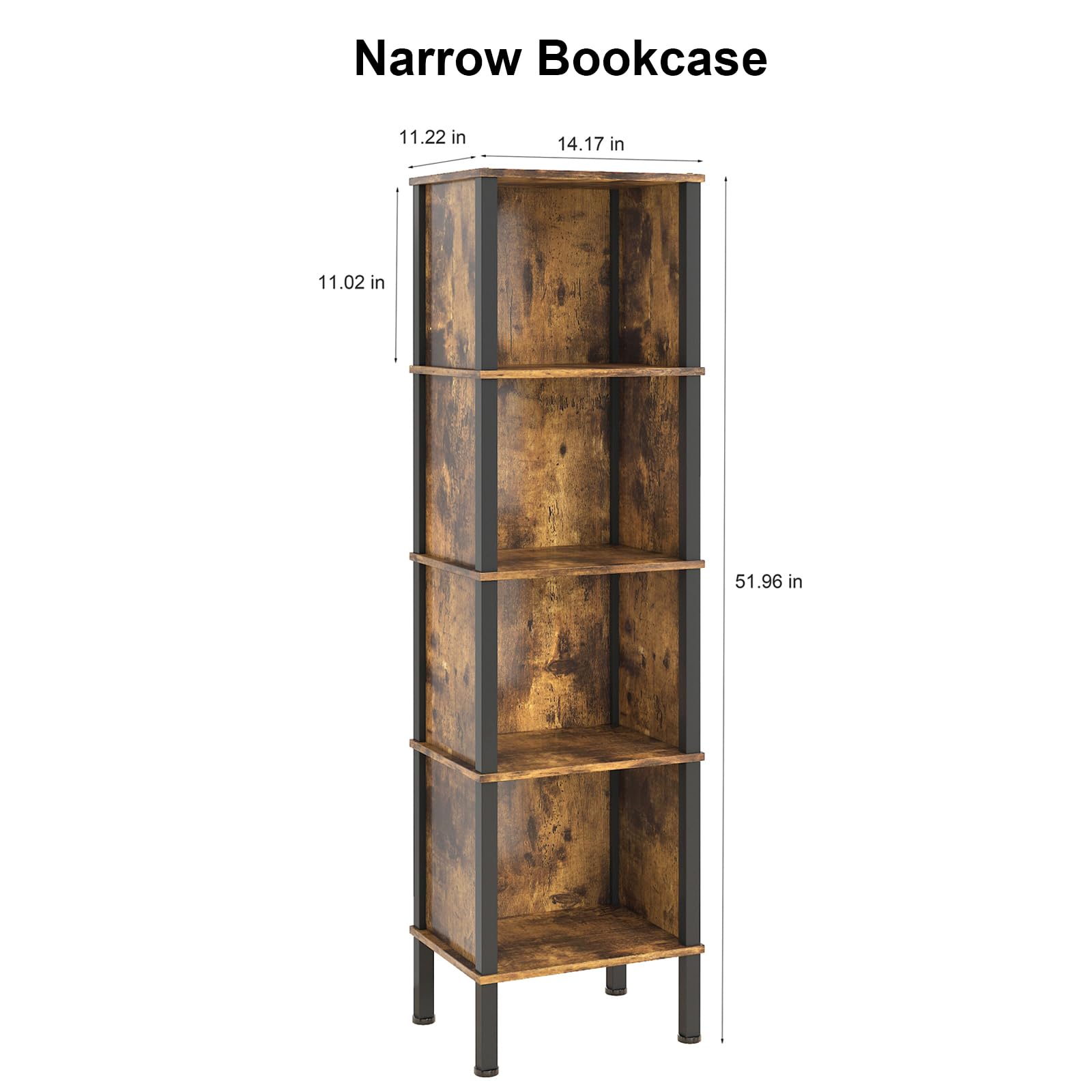 LAATOOREE 5 Tier Narrow Bookshelf, 4 Cube Bookcase, Slim Corner Open Display Storage Shelf for Small Space, Living Room, Office, Bedroom