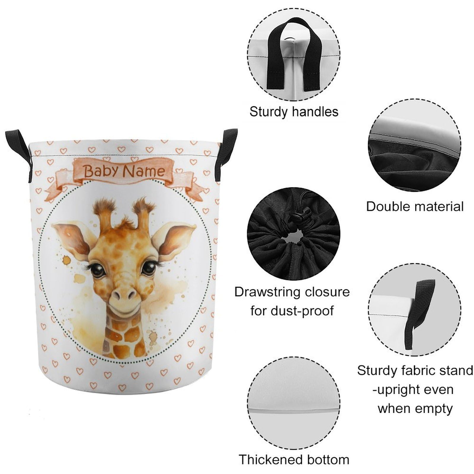Giraffe Personalized Baby Laundry Basket Custom Name Nursery Hamper Collapsible Kids Laundry Hamper with Handles Durable Oxford Cloth Organizer for Clothes Storage Baby Gift Baskets