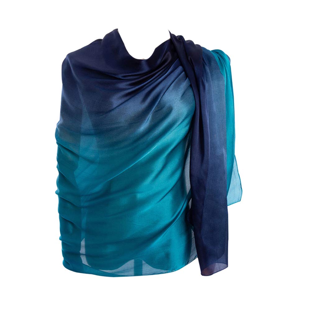 CYZLANN Women's Scarves 100% Silk Long Lightweight Scarfs for women(blue lake blue)