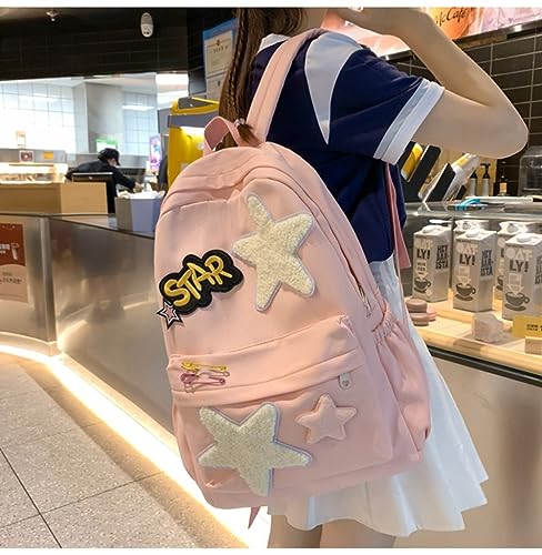 STRGZR Kawaii Cute Backpack, Aesthetic Y2K Retro Star Graphic Harajuku Backpack Laptop Backpack Travel Casual Daypack (Pink)