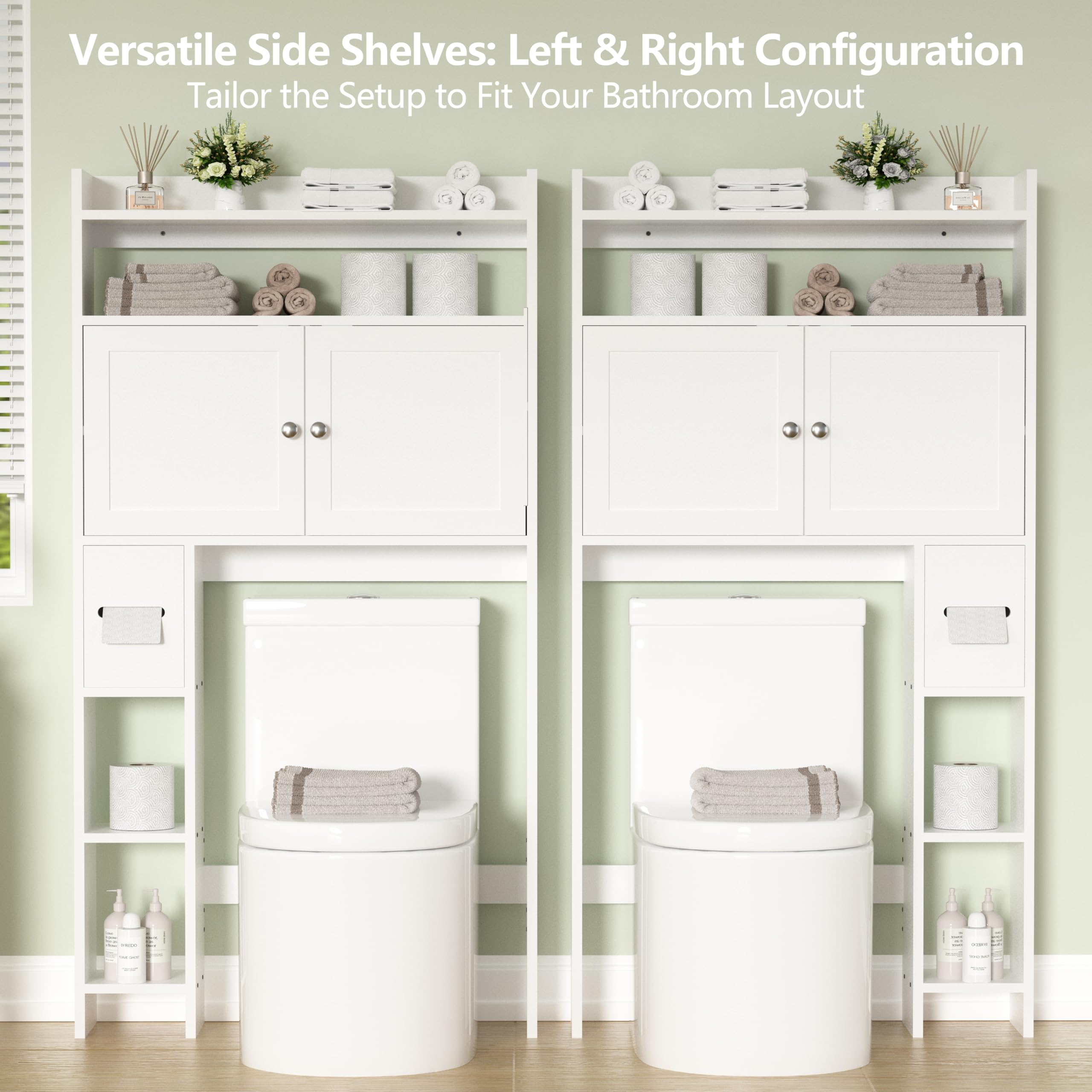 MU Over The Toilet Storage Cabinet with Side Shelves, Bathroom Storage Organizer, Space-Saving Toilet Storage Rack for Bathroom, Laundry (Farmhouse)